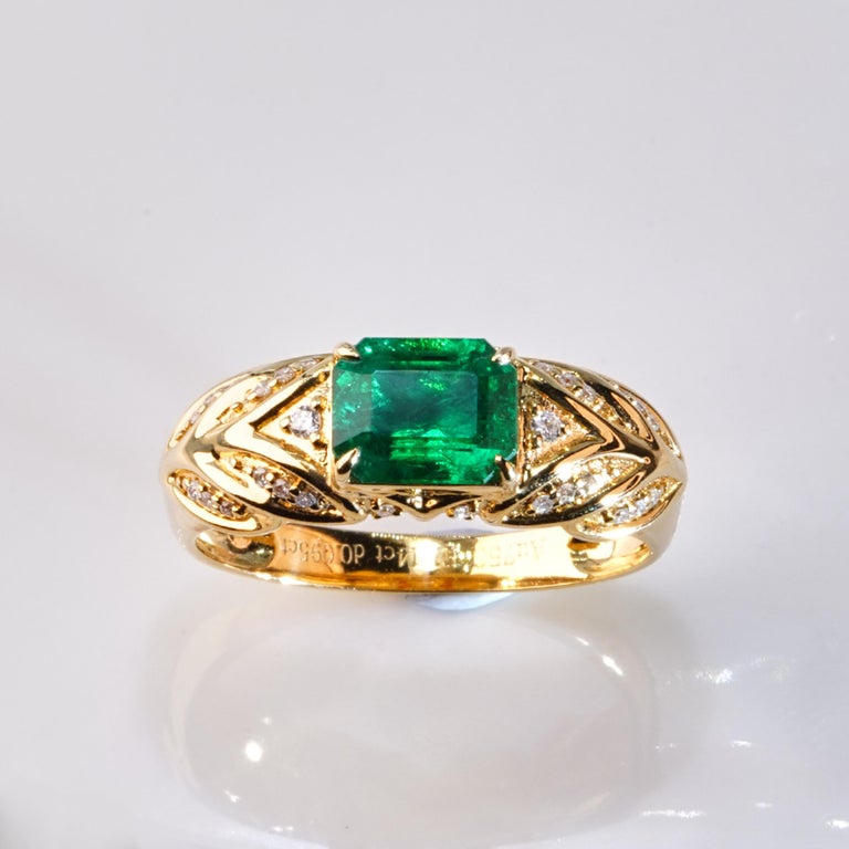 Antique Emerald Cut Natural Emerald Diamond Yellow Gold Engagement Ring ...