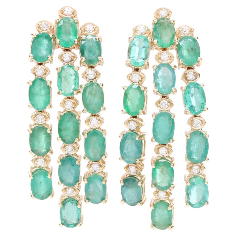 Antique Emerald Drop Earrings, 18K Gold Emerald and Diamond Dangle ...