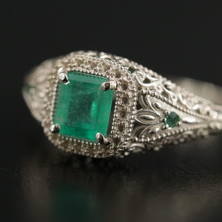 Customizable Antique Emerald Engagement Ring, Natural Emerald Wedding ...