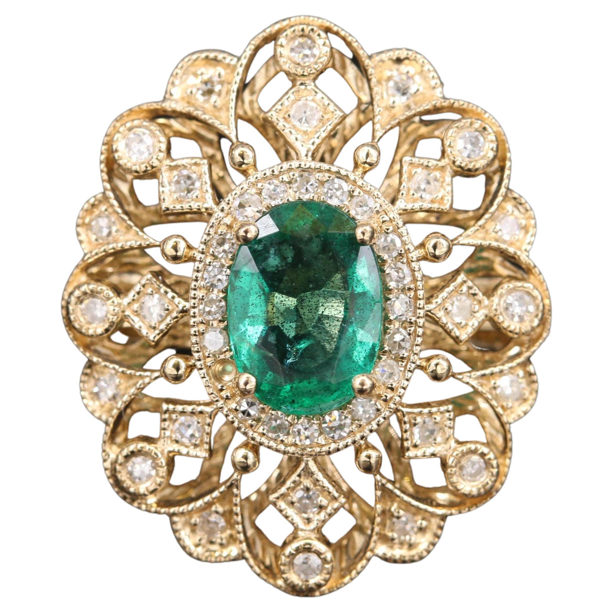 Customizable Unique Antique Emerald and Diamond Engagement Rings for ...