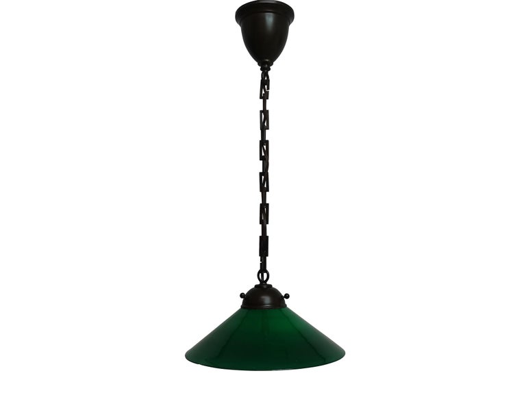 Antique Emeralite Green Encased Glass Pendant Hanging Light Fixture at ...
