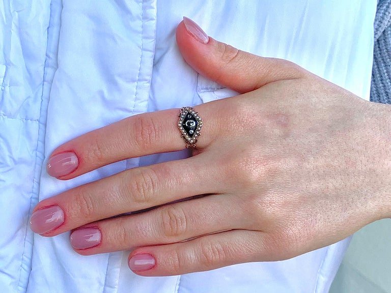 Antique Empire Love Token Ring 14 Karat Gold Diamond Blue Enamel ...