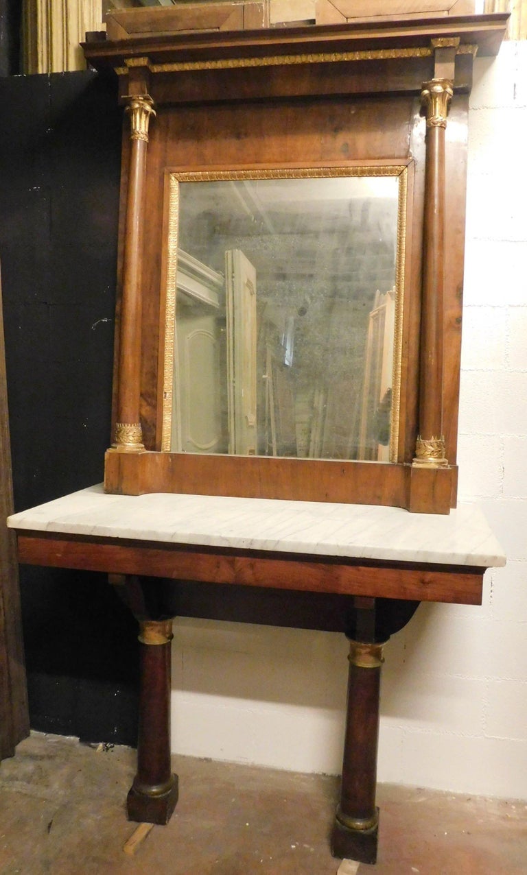 Antique Empire Style Console Table in Walnut with Original Mirror, 19th ...