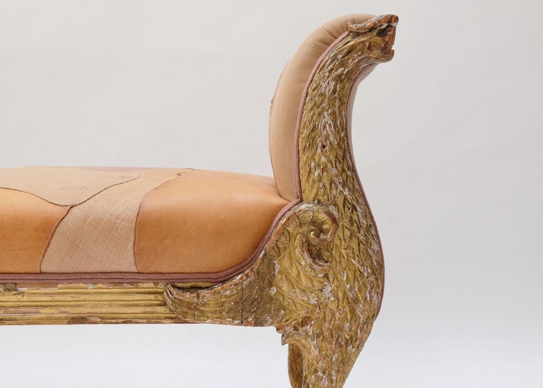 Antique Empire Style Gilded Scroll Arm Window Bench with Winged Eagle ...