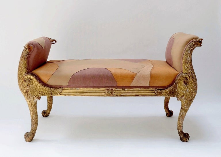 Antique Empire Style Gilded Scroll Arm Window Bench with Winged Eagle ...