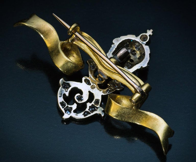 Antique Empress Elisabeth Diamond Cipher Gold Brooch For Sale at 1stDibs