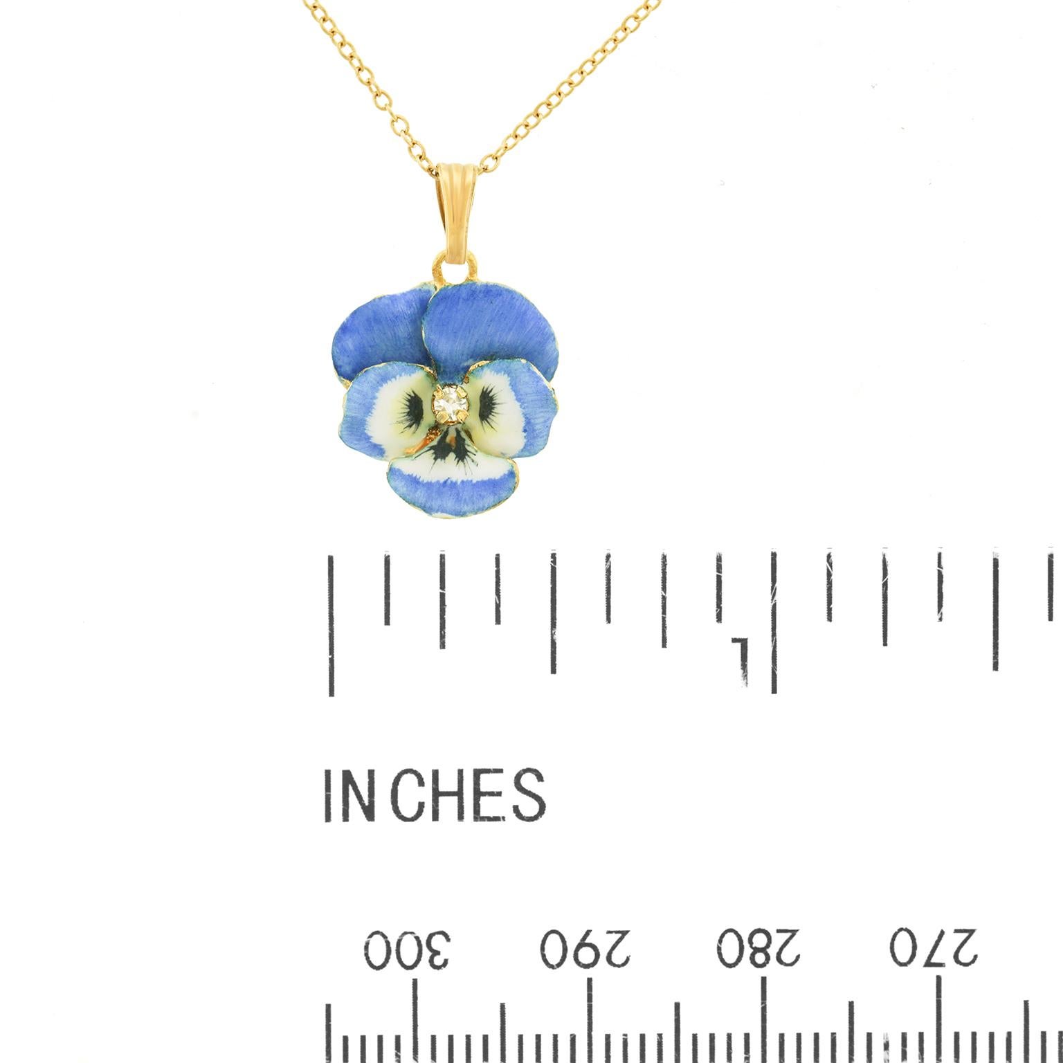 Antique Enamel and Diamond Pansy Pendant and Chain at 1stDibs