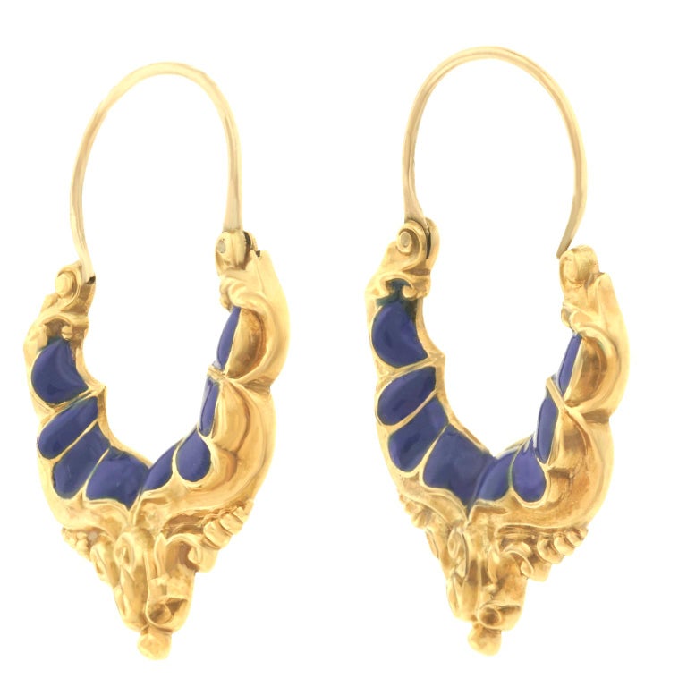 Antique Enamel and Gold Earrings For Sale at 1stDibs