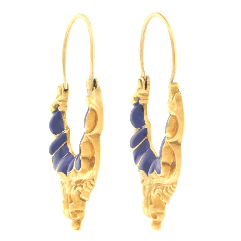 Antique Enamel and Gold Earrings For Sale at 1stDibs