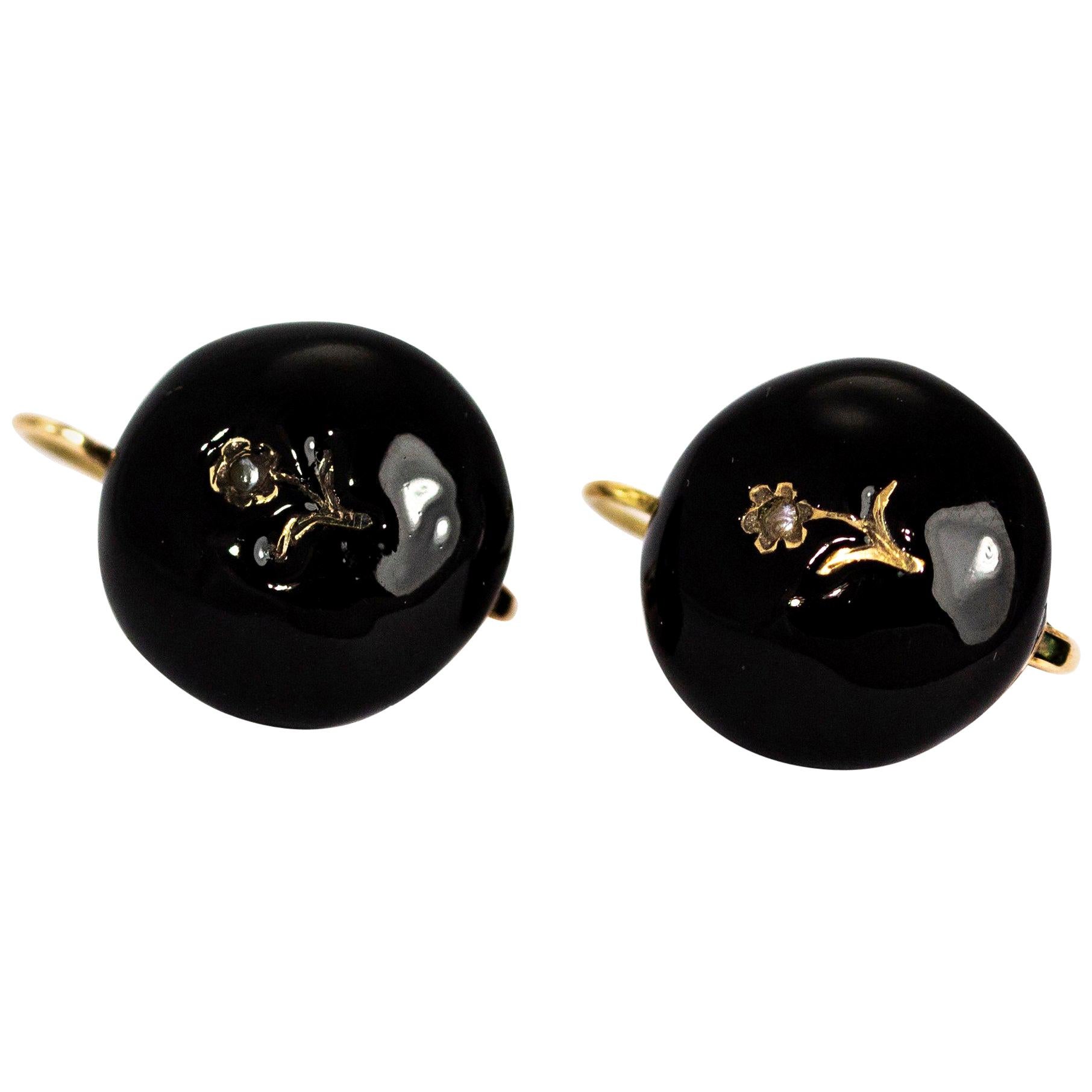 Antique Enamel and Rose Cut Diamond Earrings at 1stDibs