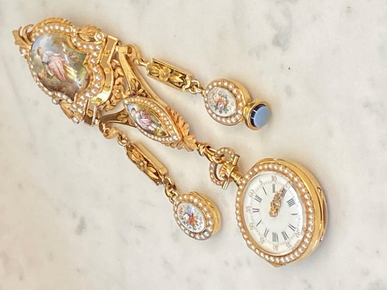 Antique Enamel and Seed Pearl Pendant Watch For Sale at 1stDibs