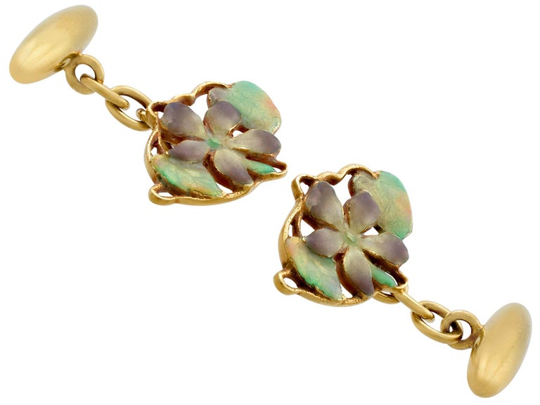 Antique Art Nouveau Enamel and Yellow Gold Cufflinks at 1stDibs