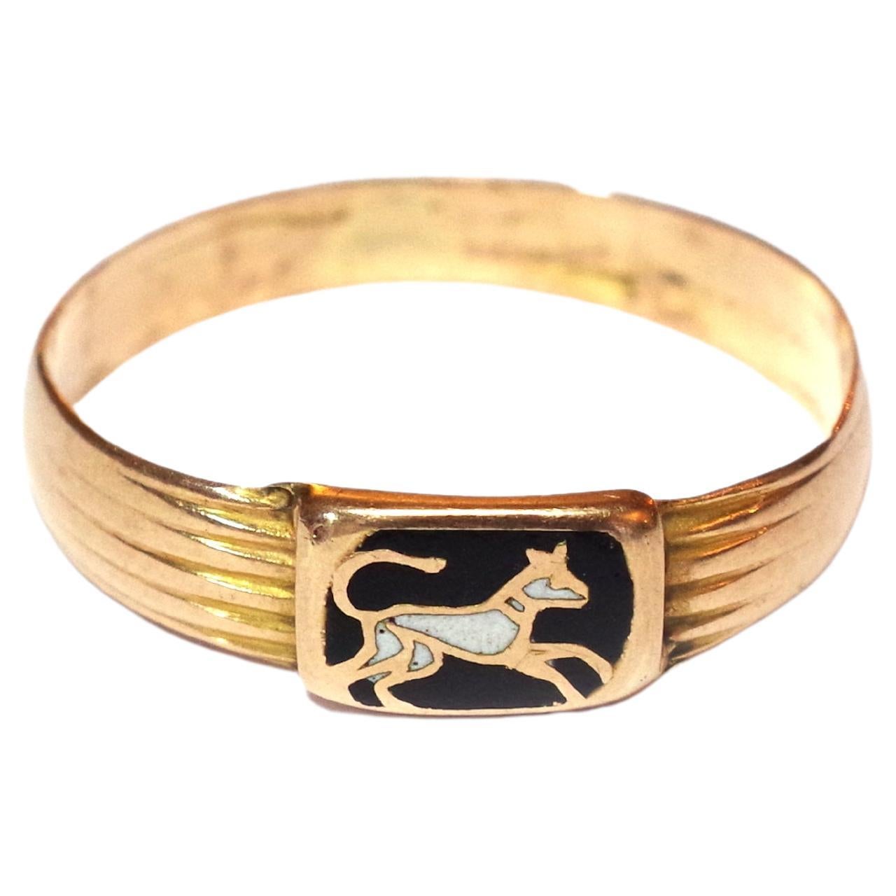 Antique enamel dog ring in rose gold 18 karats, sentimental ring For ...
