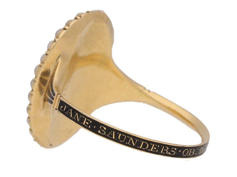 Antique Enamel pearl diamond Gold memorial ring For Sale at 1stDibs