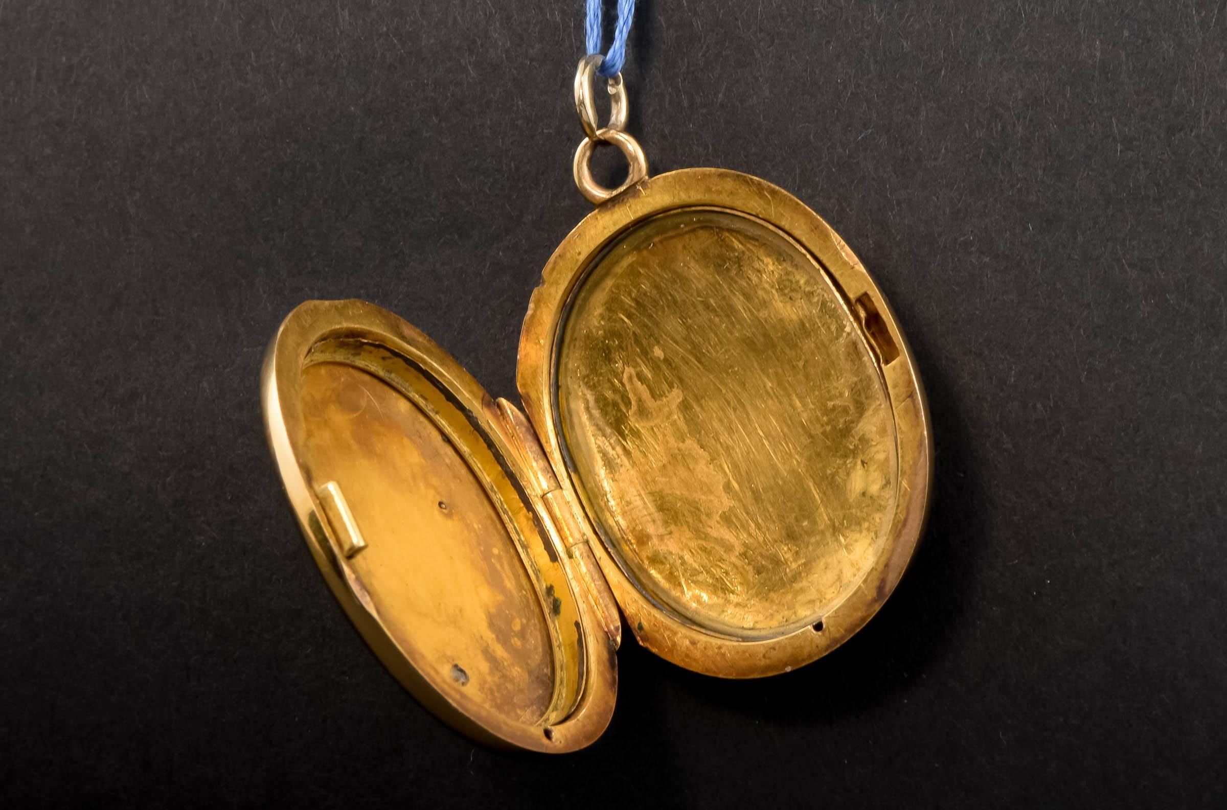 Antique Enamel Portrait Diamond Locket with Rose Cut Diamonds For Sale ...