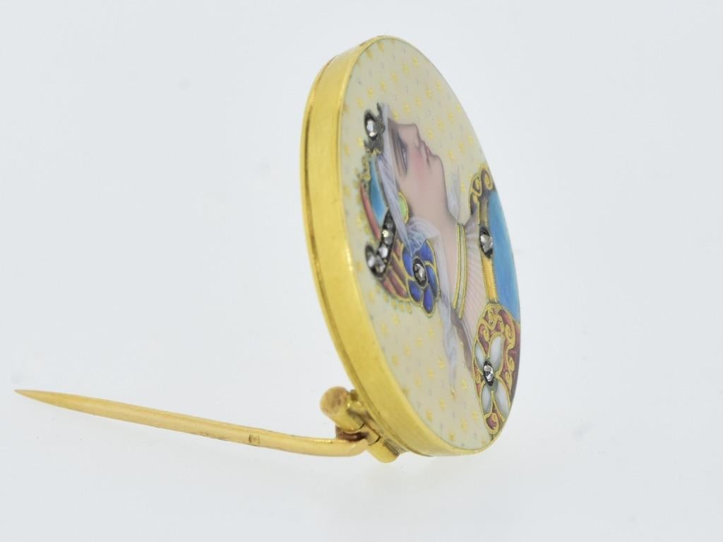 Antique Enamel, Rose Cut Diamond 18K Brooch Renaissance Revival, c ...