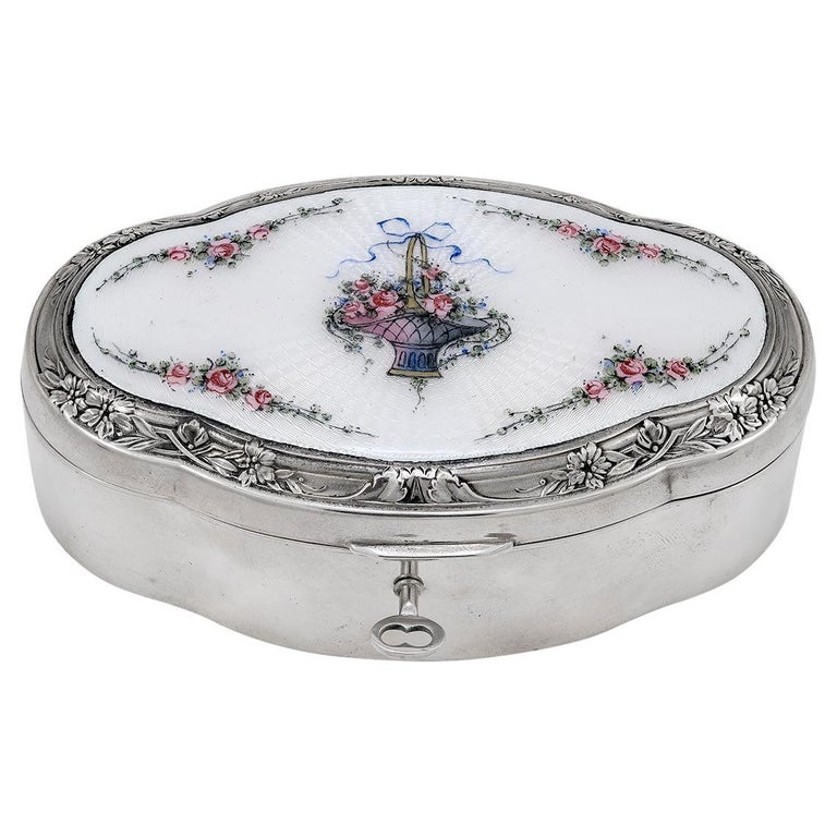 Antique Enamel and Sterling Jewelry Box For Sale at 1stDibs