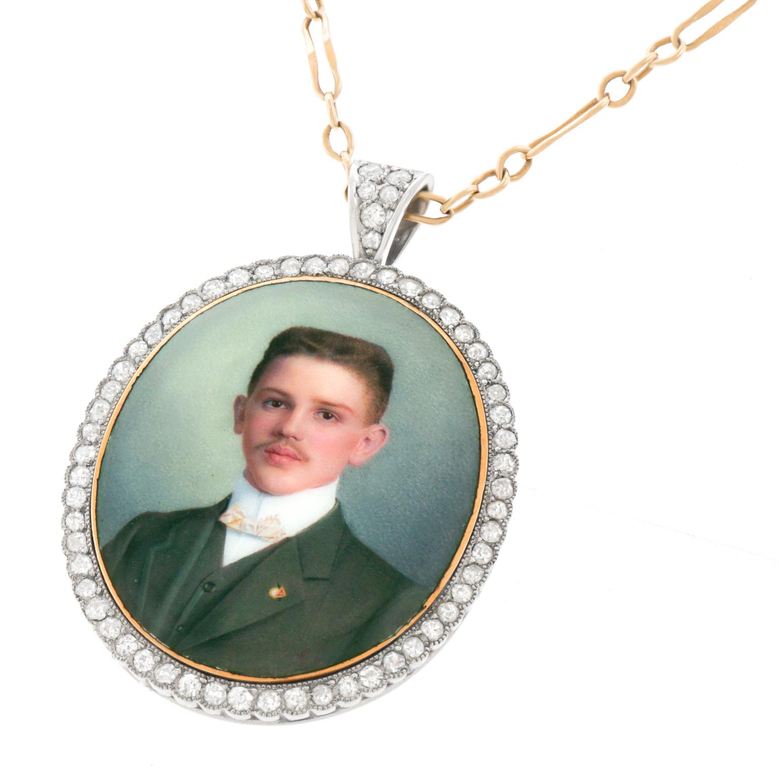 Antique Enameled Portrait Pin-Pendant at 1stDibs