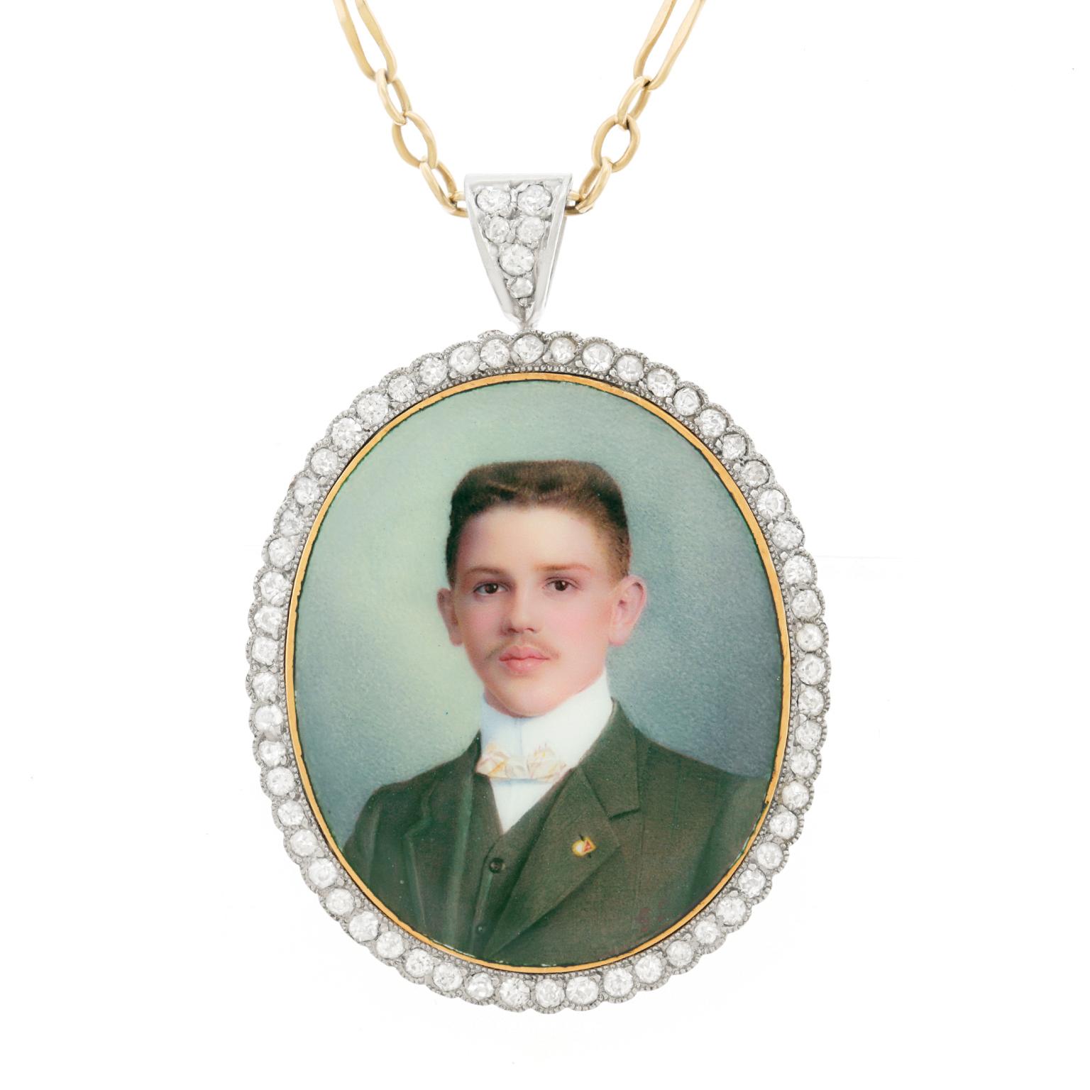 Antique Enameled Portrait Pin-Pendant at 1stDibs