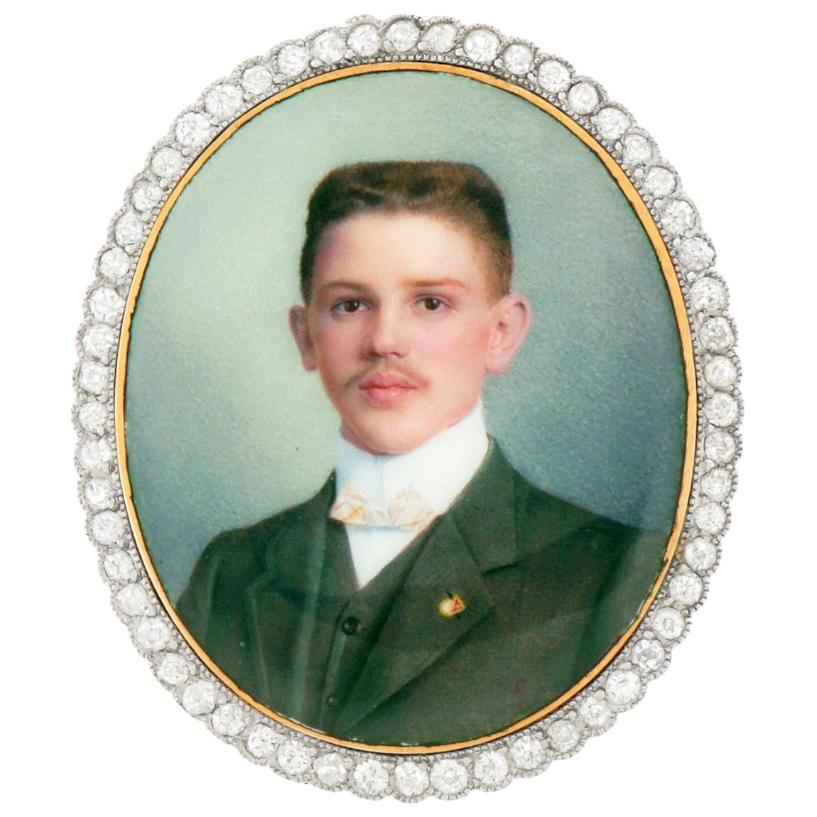 Antique Enameled Portrait Pin-Pendant at 1stDibs