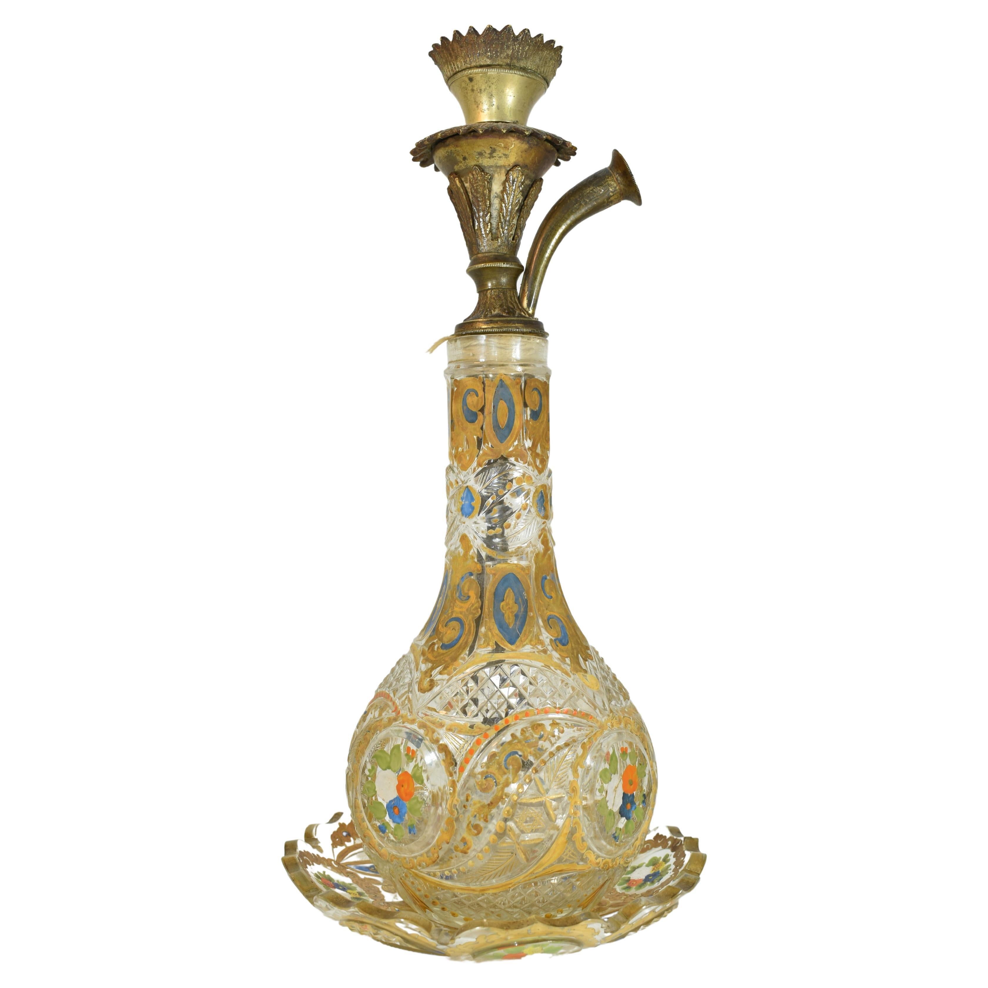 Antique Enamelled Cut-Glass Hookah and Plate, Bohemian for Ottoman ...