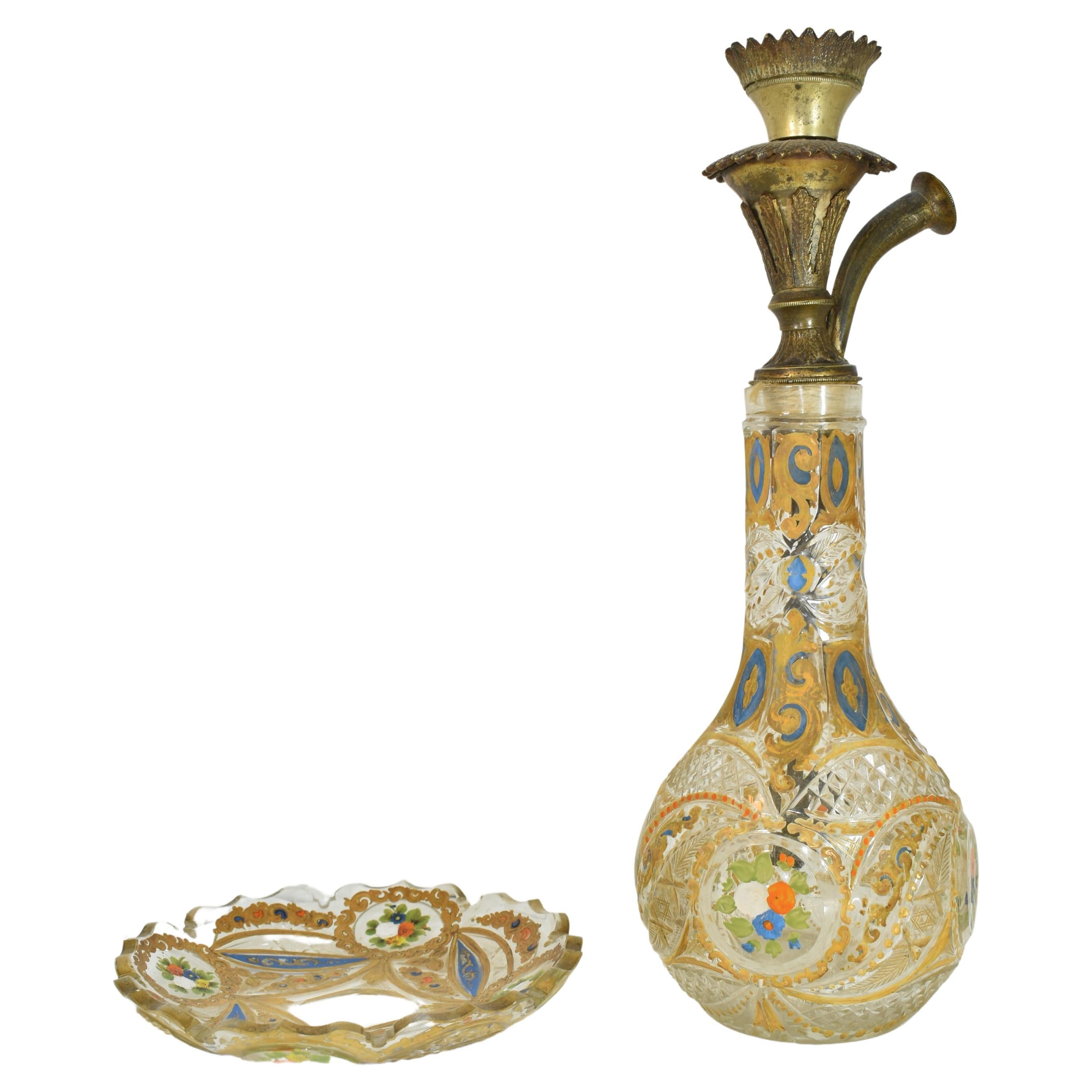 Antique Enamelled Cut-Glass Hookah and Plate, Bohemian for Ottoman ...