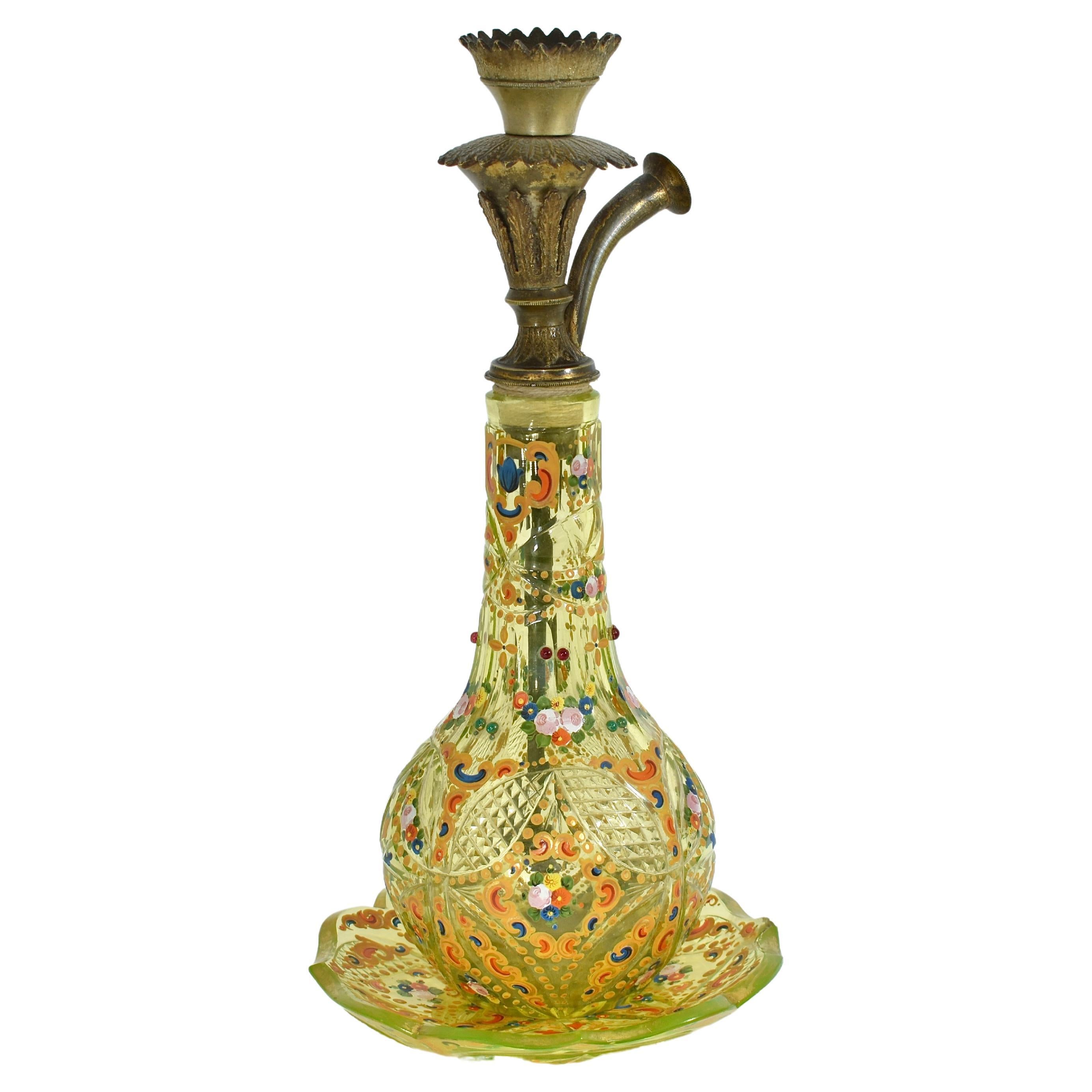 Antique Enamelled Uranium Glass Hookah and Plate, Bohemian for Persian ...