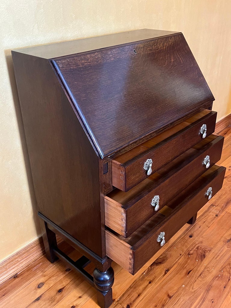 Antique English 1920s Bureau with Drawers For Sale at 1stDibs