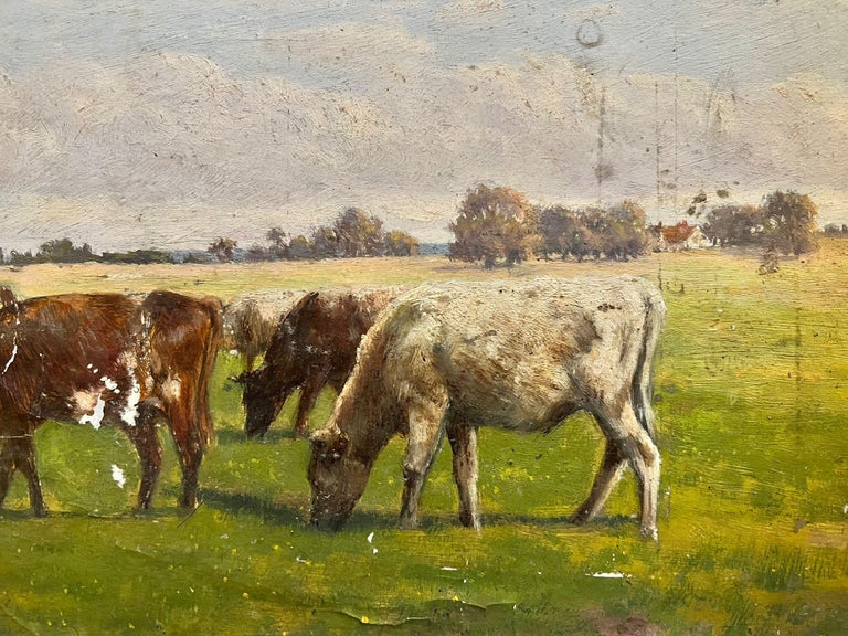 Antique English - Antique Victorian English Oil Cows Munching on Grass ...