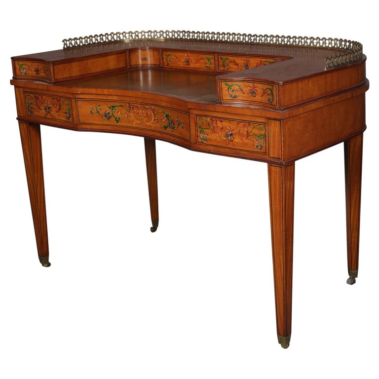 Antique English Adam Style Paint Decorated Satinwood Carlton Desk ...