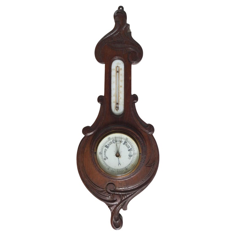 Antique English Aneroid Barometer and Thermometer For Sale at 1stDibs