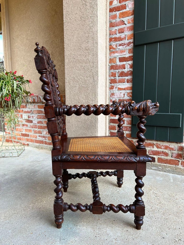 Antique English Arm Chair Carved Oak Throne Barley Twist Renaissance ...
