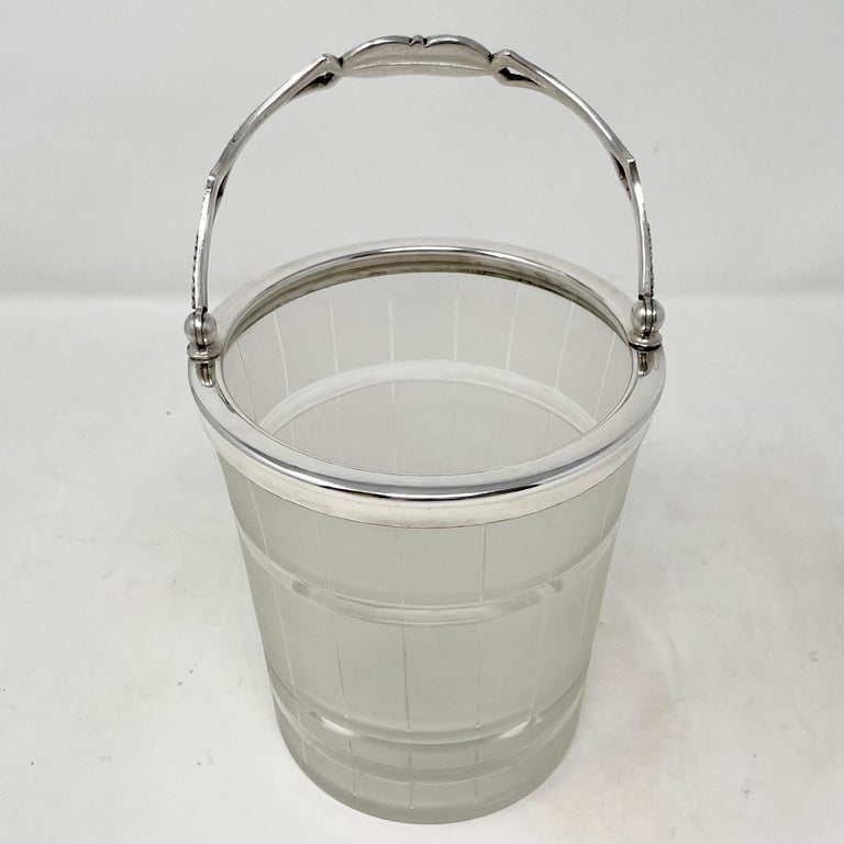 Antique English Art Deco Silver-Plate and Frosted Glass Ice Bucket, Ca ...