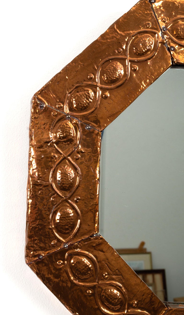 Antique English Arts and Crafts Copper Octagonal Mirror For Sale at 1stDibs
