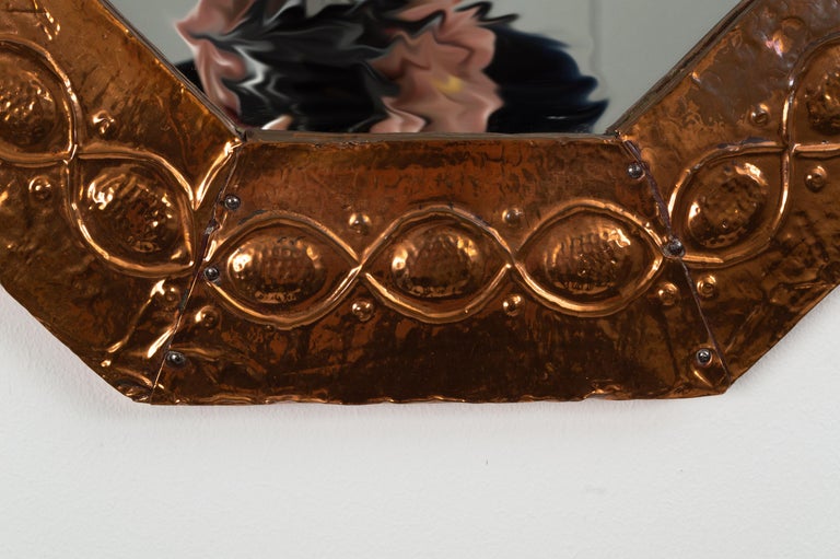 Antique English Arts and Crafts Copper Octagonal Mirror For Sale at 1stDibs