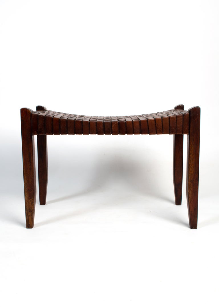 Antique English Arts and Crafts Leather Woven Strap Long Stool Bench ...