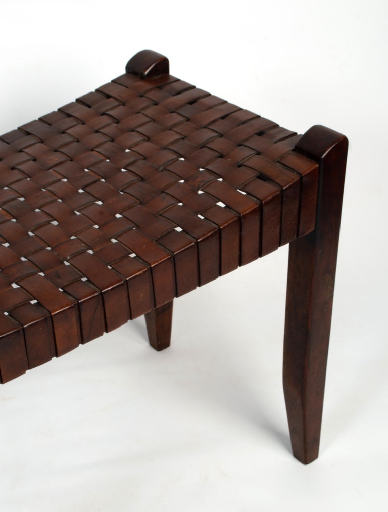 Antique English Arts and Crafts Leather Woven Strap Long Stool Bench ...