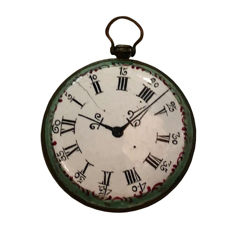 Antique English Battersea Locket in the Form of a Clock For Sale at 1stDibs
