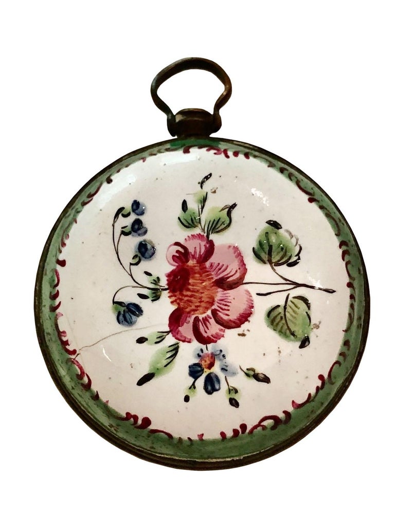 Antique English Battersea Locket in the Form of a Clock For Sale at 1stDibs