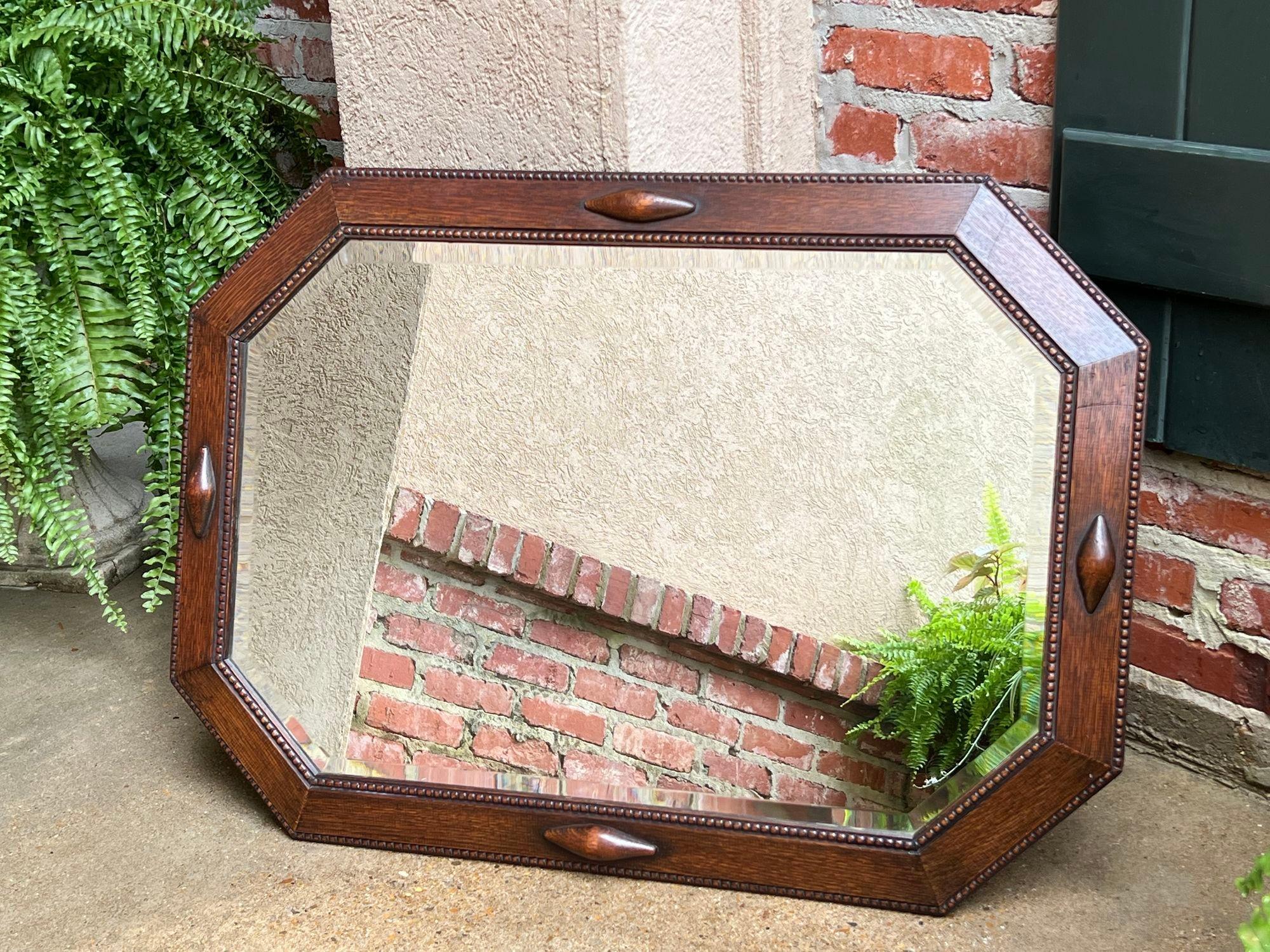 Antique English Beveled Wall Mirror Carved Oak Octagon Frame Jacobean ...