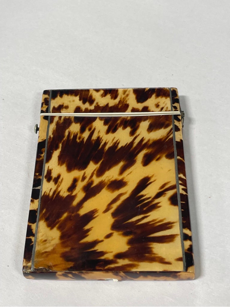Antique English Blonde Tortoiseshell Hinged Card Holder For Sale at 1stDibs