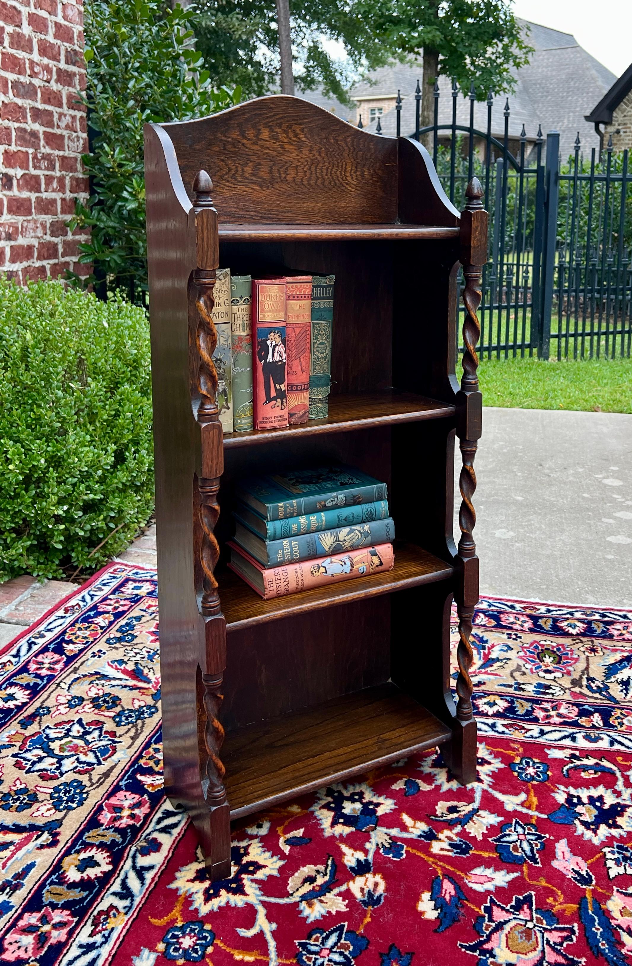 Antique English Bookcase Bookshelf Display Cabinet Oak Barley Twist ...