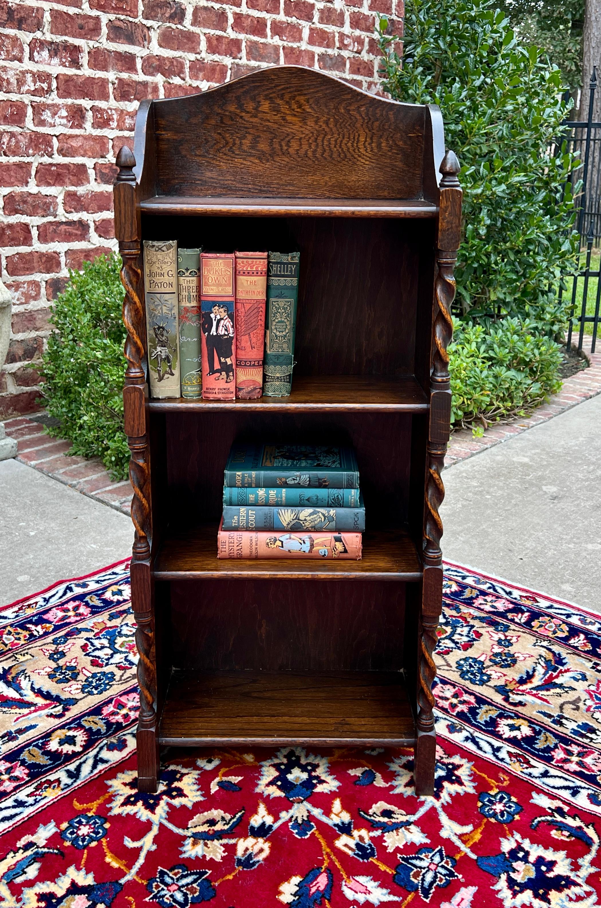 Antique English Bookcase Bookshelf Display Cabinet Oak Barley Twist ...