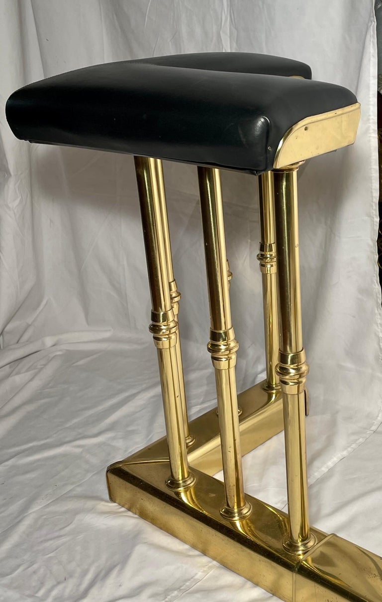 Antique English Brass and Leather Adjustable Club Fire Fender, circa ...