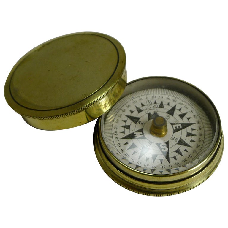 Antique English Brass Cased Floating Card Explorers Pocket Compass ...