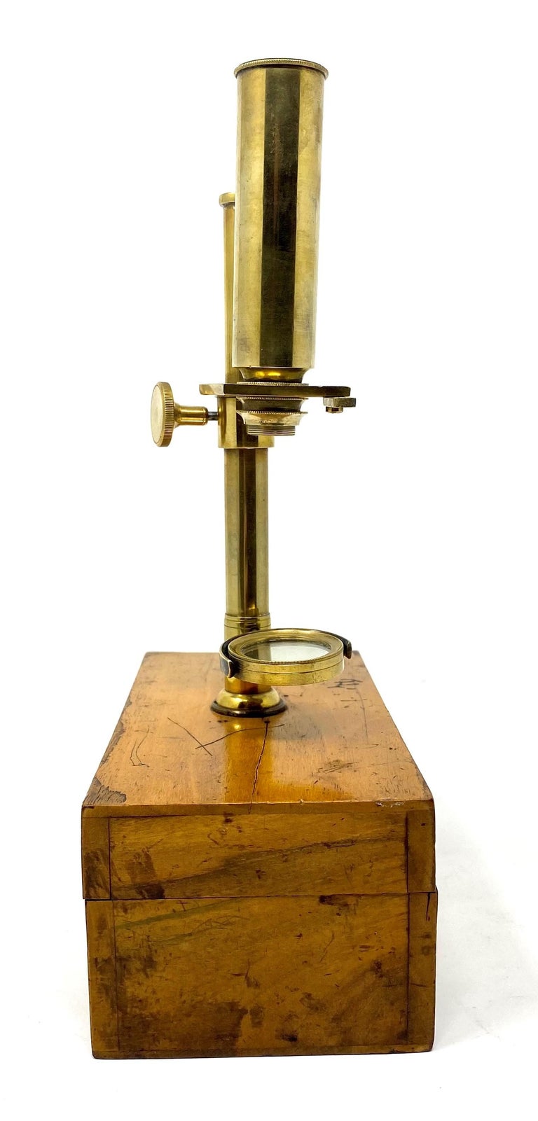 Antique English Brass Field Microscope in Original Case, circa 1890 ...
