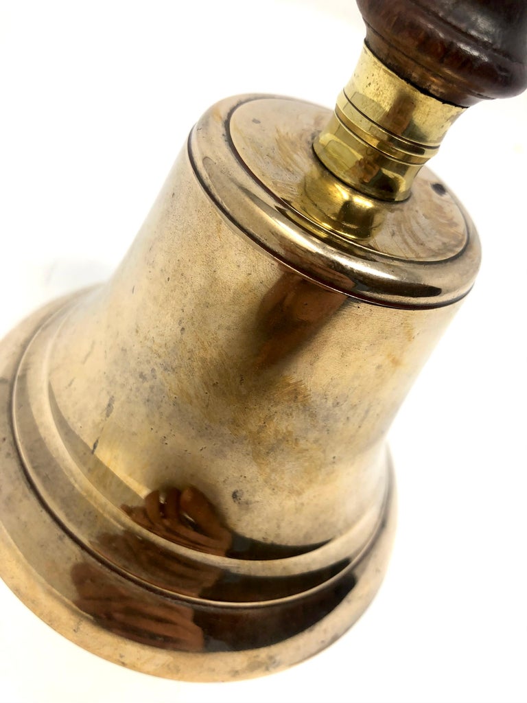 Antique English Brass Hand Bell Mahogany Handle, Circa 1900 at 1stDibs