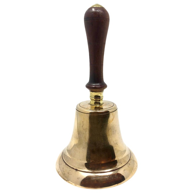 Antique English Brass Hand Bell Mahogany Handle, Circa 1900 at 1stDibs
