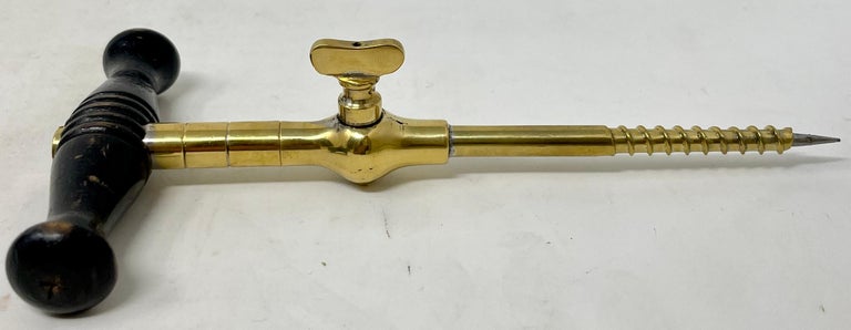Antique English Brass and Mahogany Champagne Tap with Removal Trocar ...