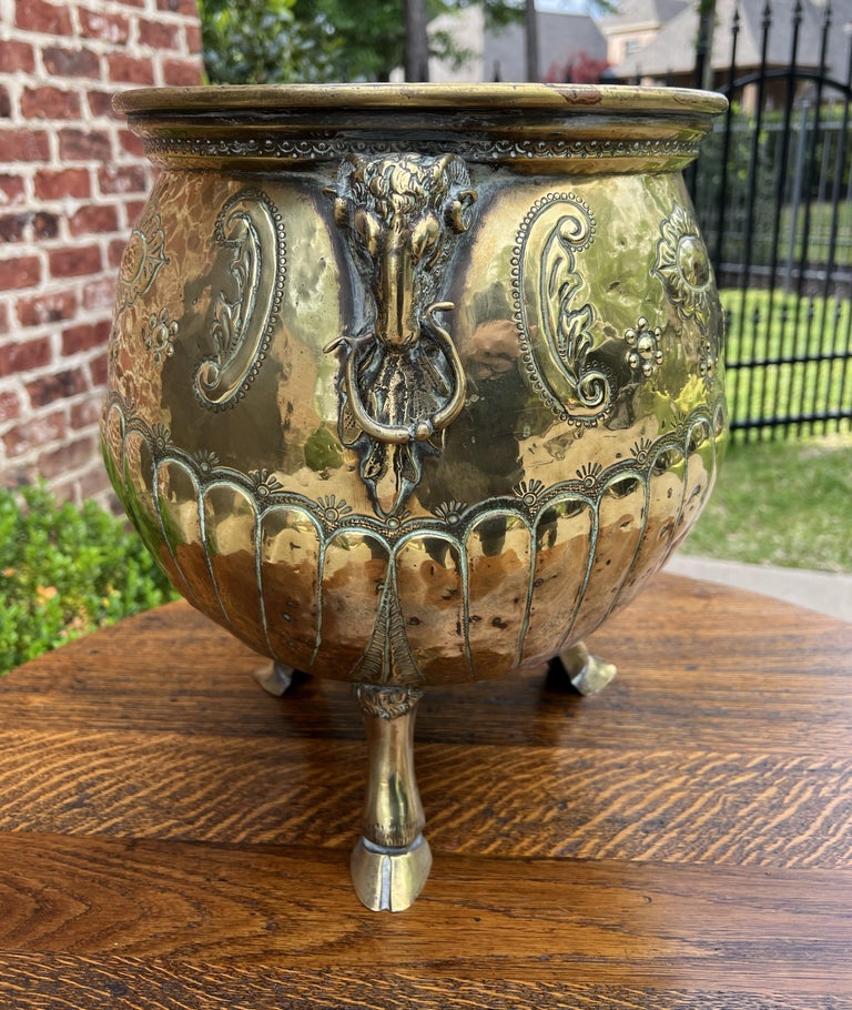 Antique English Brass Planter Rams Heads Hoof Feet Flower Pot Hand ...